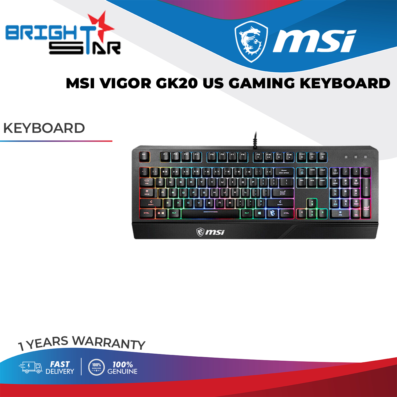 MSI Gaming Keyboard Vigor GK20 | Lazada