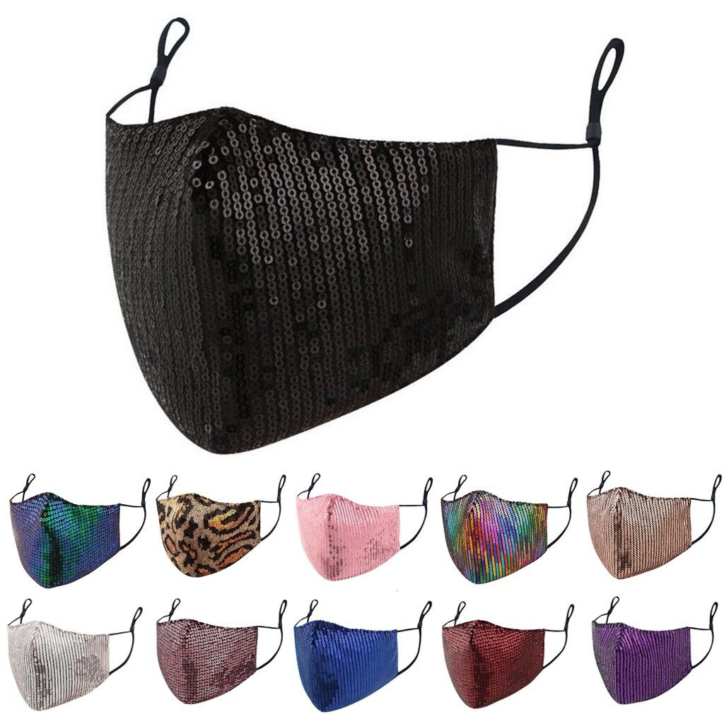 11PC Women Sequins Cotton Mask Washable Breathable Mask Festival Mask ...