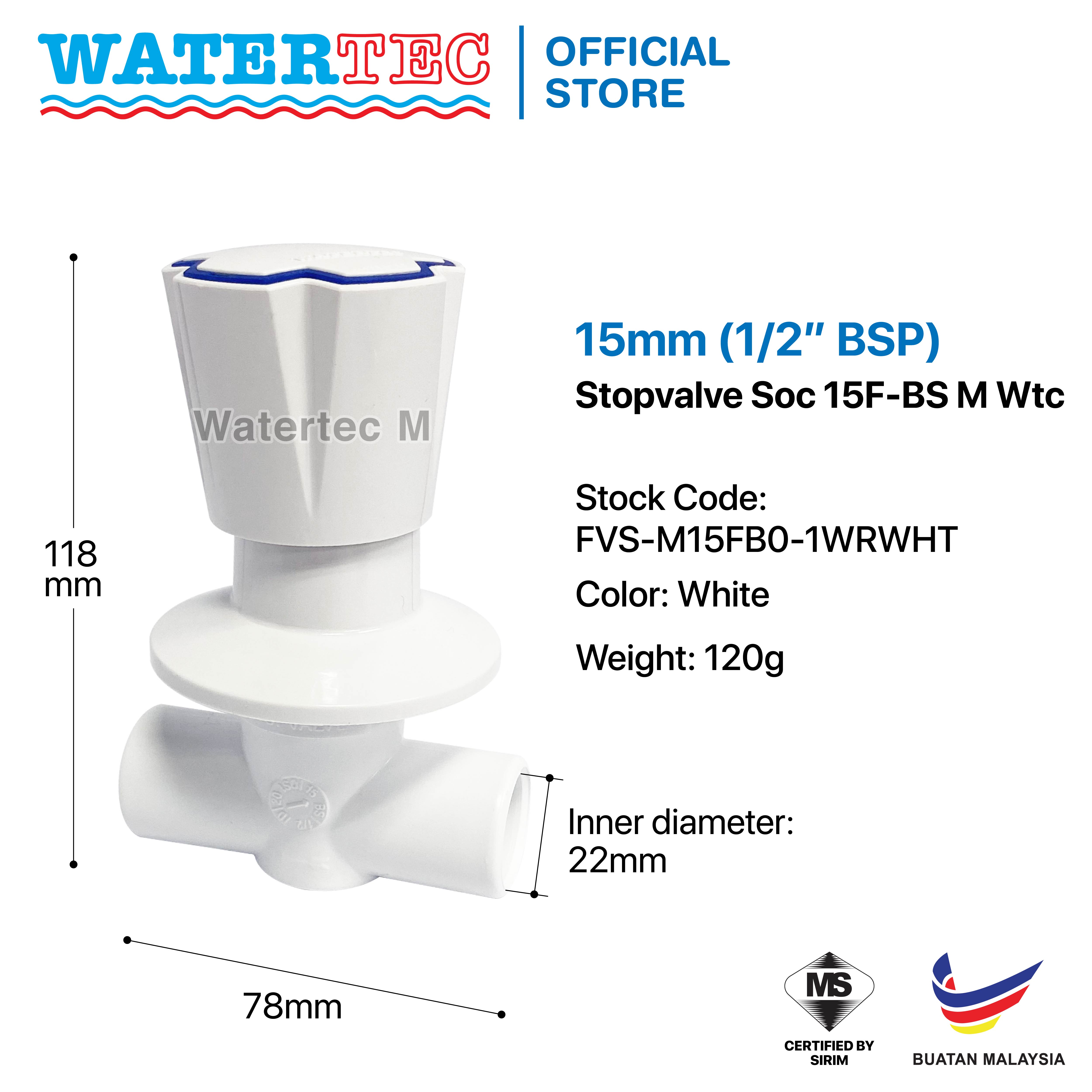 Watertec 1/2" 3/4" 1" inch Stopvalve Soc 15F-BS / 20F-BS / 25F-BS M ...