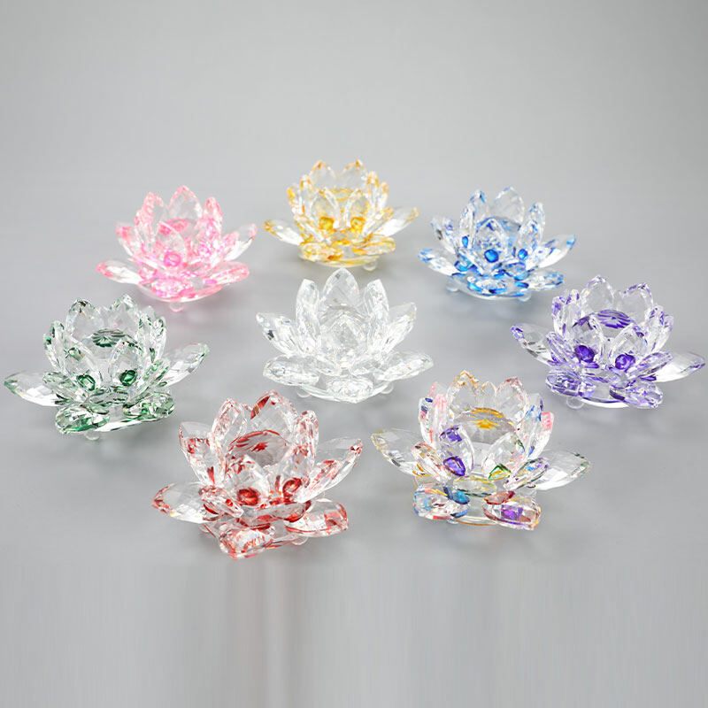 【Flash Sale】80mm Quartz Crystal Lotus Flower Crafts Glass Paperweight ...