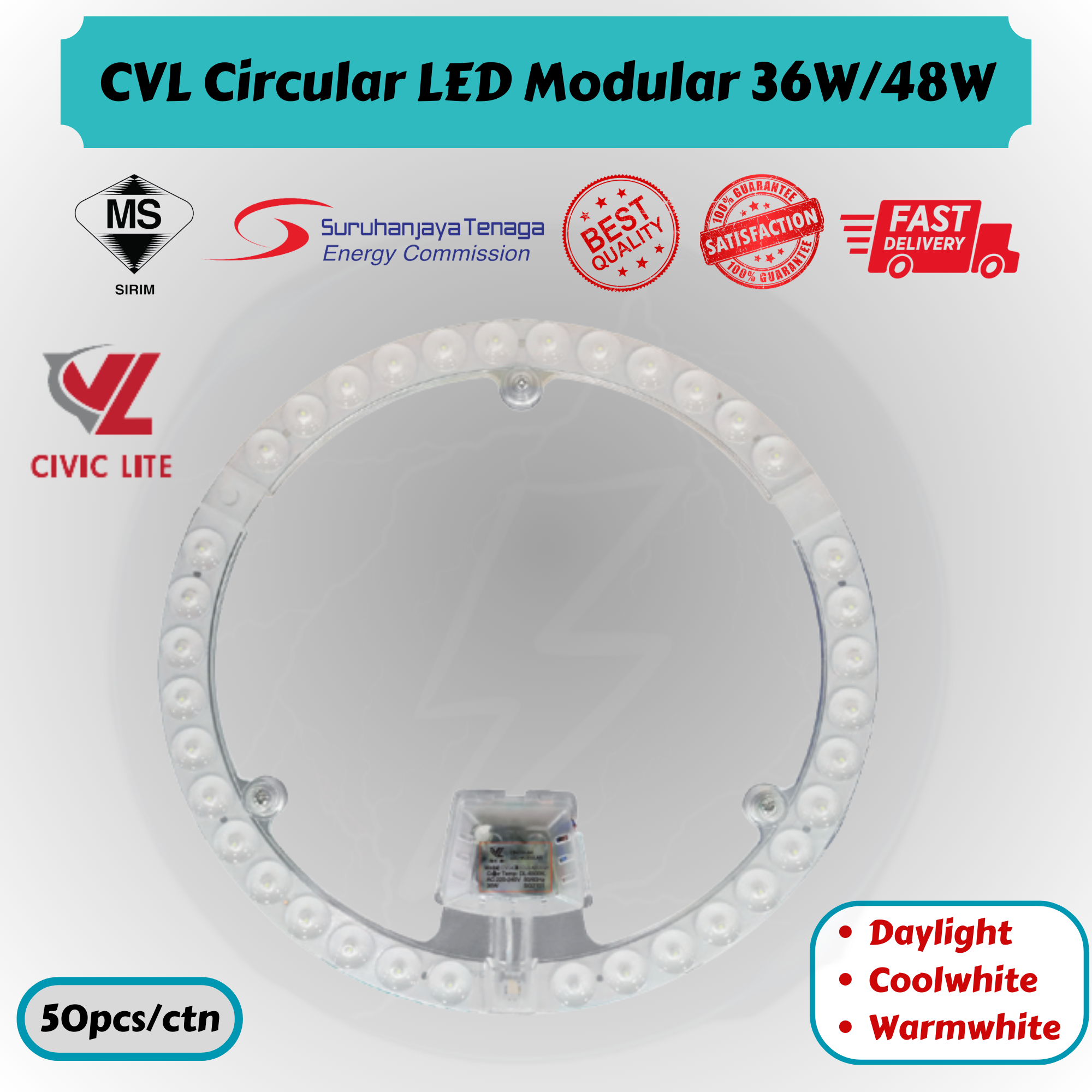 Ready Stock!!! (CVL)[CIVIC LITE] CIRCULAR LED MODULAR 36W/48W DAYLIGHT ...