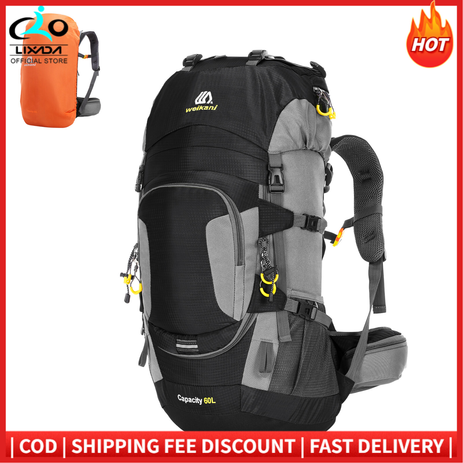 60L Waterproof Hiking Backpack Camping Mountain Climbing Cycling ...