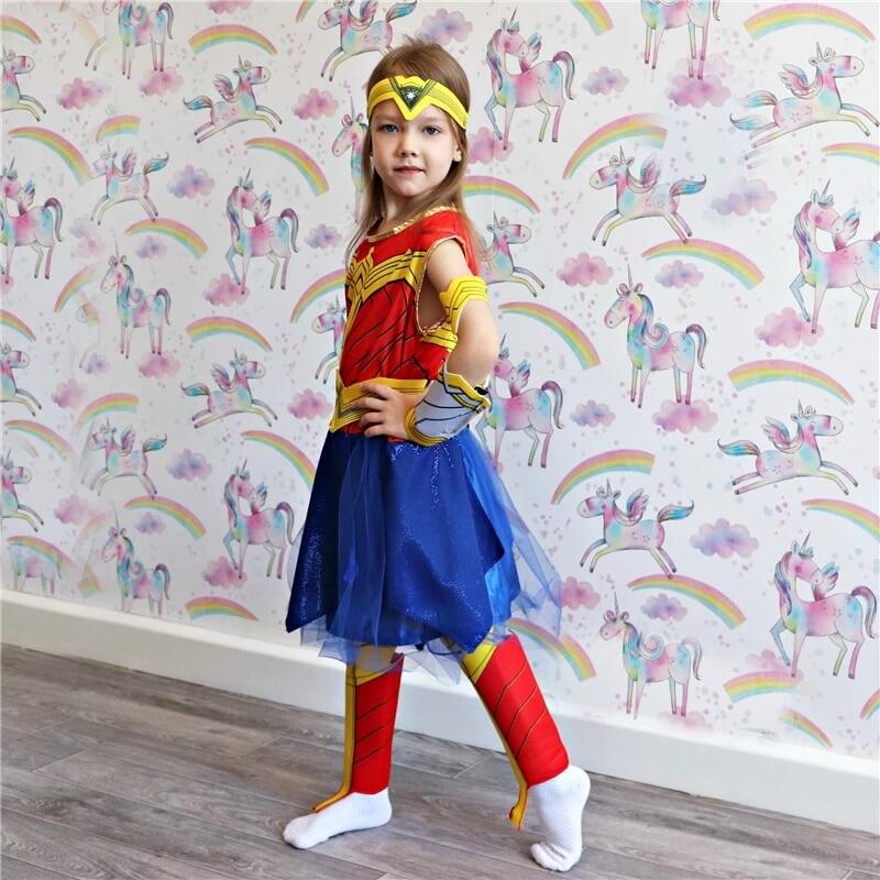 Wonder Girl Costume Children Dress Up Superhero Cosplay Halloween ...