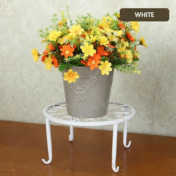 HMC (23x12cm) Single Flower Pot Stand Round Wrought Iron Flower Shelf ...