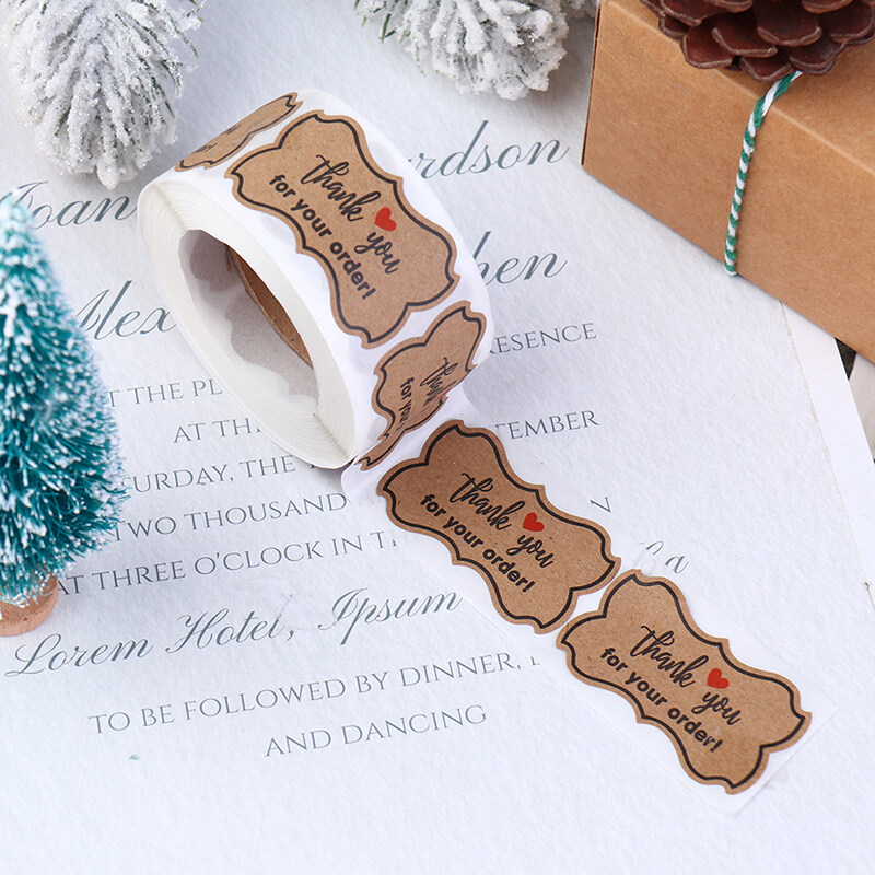Fs 250pcs Roll Handmade Sticker Thank You Stickers Kraft Paper Label