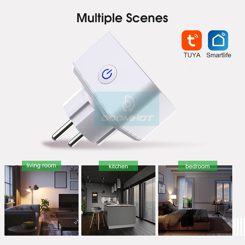 DoomHot Smart Socket Tuya WiFi Smart Plug 16A EU Smart Socket Outlet พร้อมฟังก์ชั่นจับเวลา Power ...