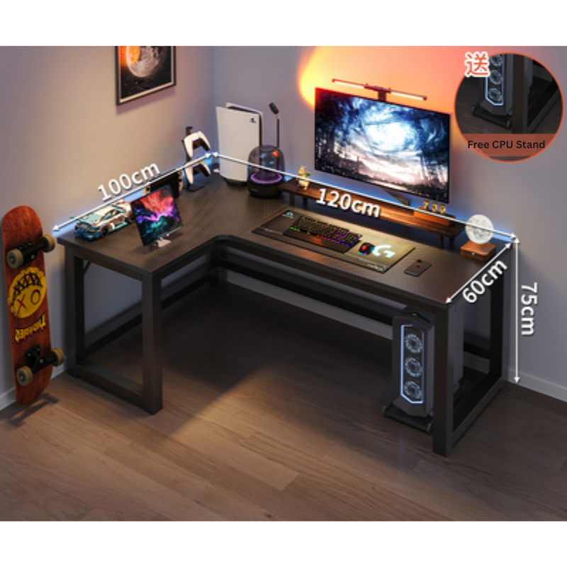 Carbon Fibre L Shape Gaming Table Office Study Table Meja Gaming ...