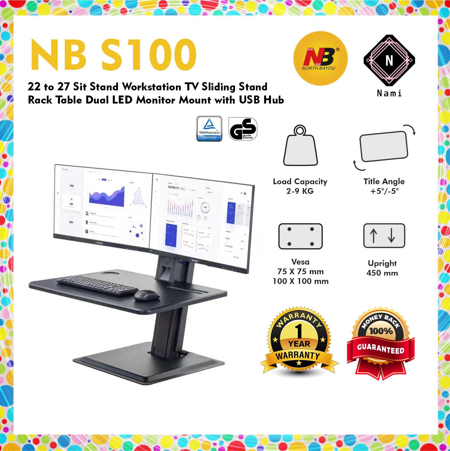 NB North Bayou S100 22 to 27 Sit Stand Workstation TV Sliding Stand ...
