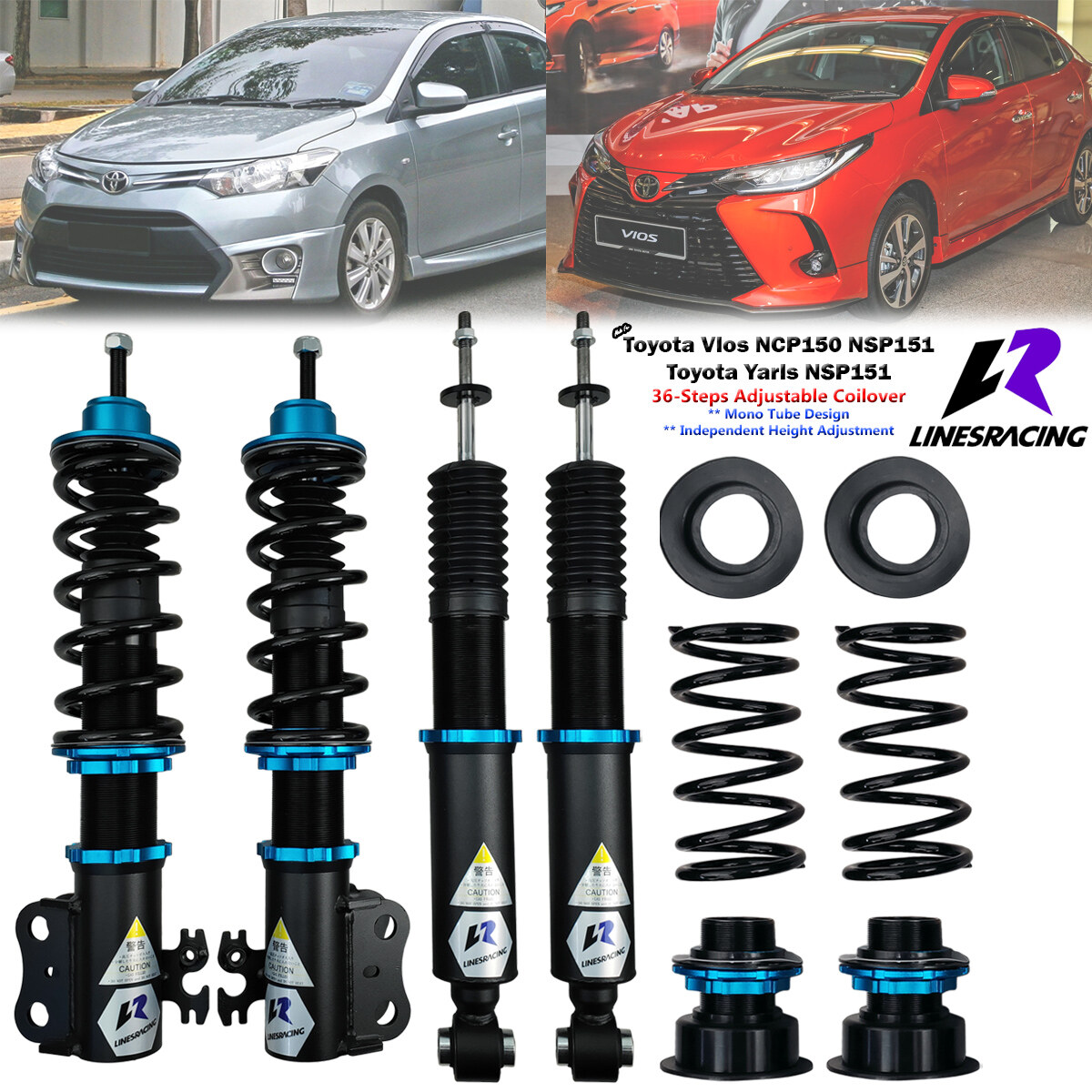 LINES Racing 36 Steps Hi Low Bodyshift Adjustable Suspension Coilover ...