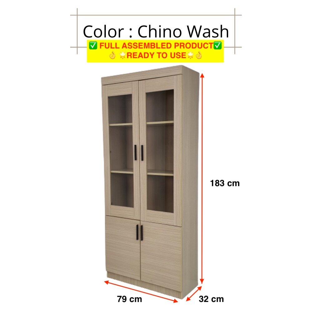 ROAM ENTERPRISE Rak Buku Bookshelf 4 Door Display Cabinet Glass 4 Pintu Almari Buku Murah ...