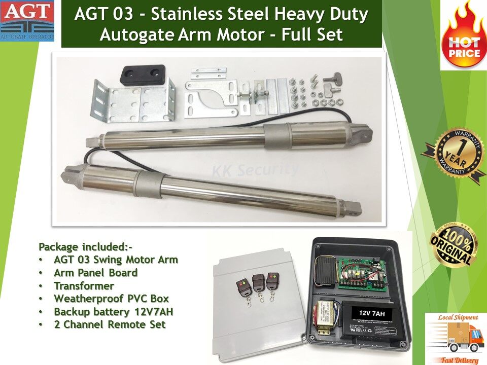 Autogate AGT 03 Brand Stainless Steel Heavy Duty Arm Motor For Swing / Folding Gate - FULL SET ...