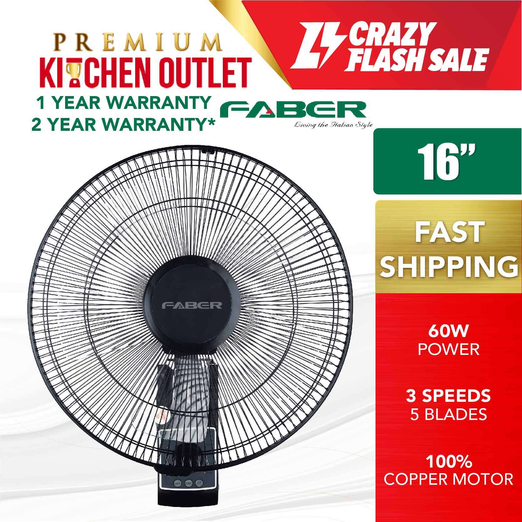 Faber 16 Inch 5 Blades Wall Fan FWF VENTO GEN 2 1635R w Display Panel ...