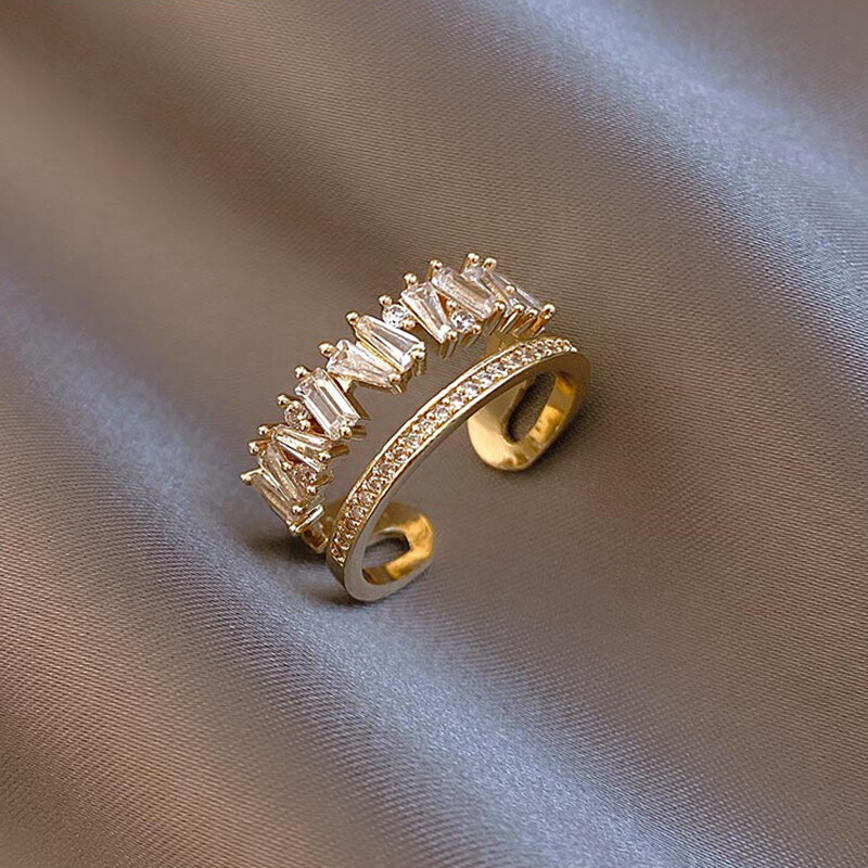 【Miss Lan】Luxury zircon gold double student opening rings for woman ...