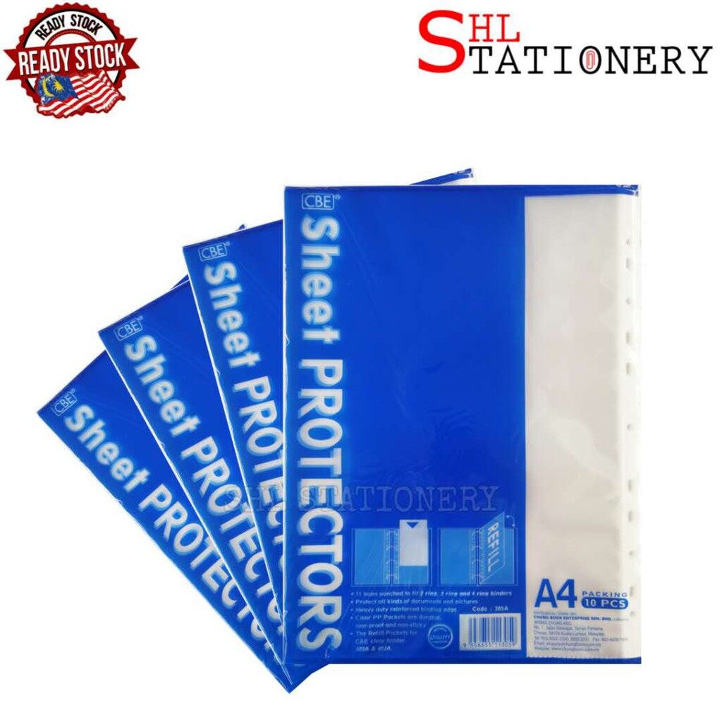 CBE A4 Transparent Sheet Protectors 11 Holes Pocket File Refill 10's ...