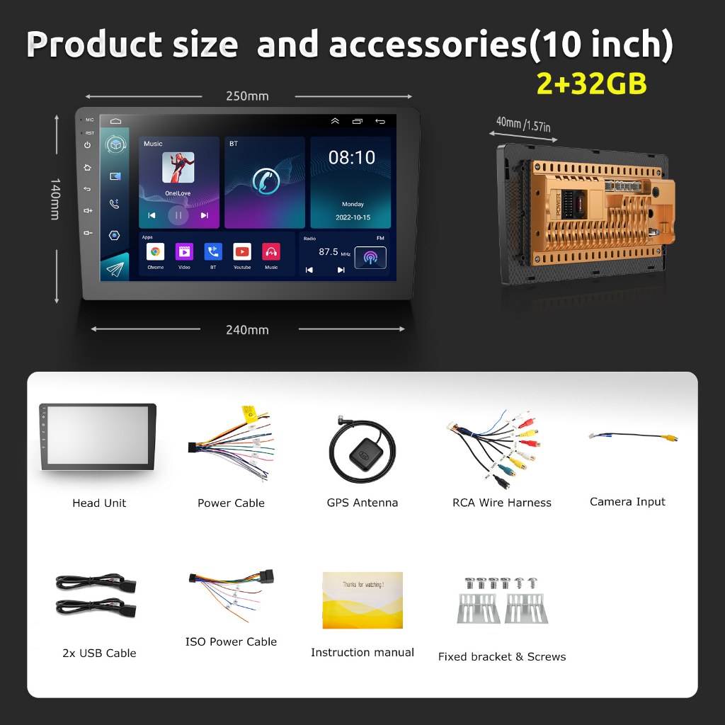 Local Delivery ESSGOO Carplay 7"/9"/10" IPS Screen Android Car Player 2+32GB 2 Din Multimedia ...