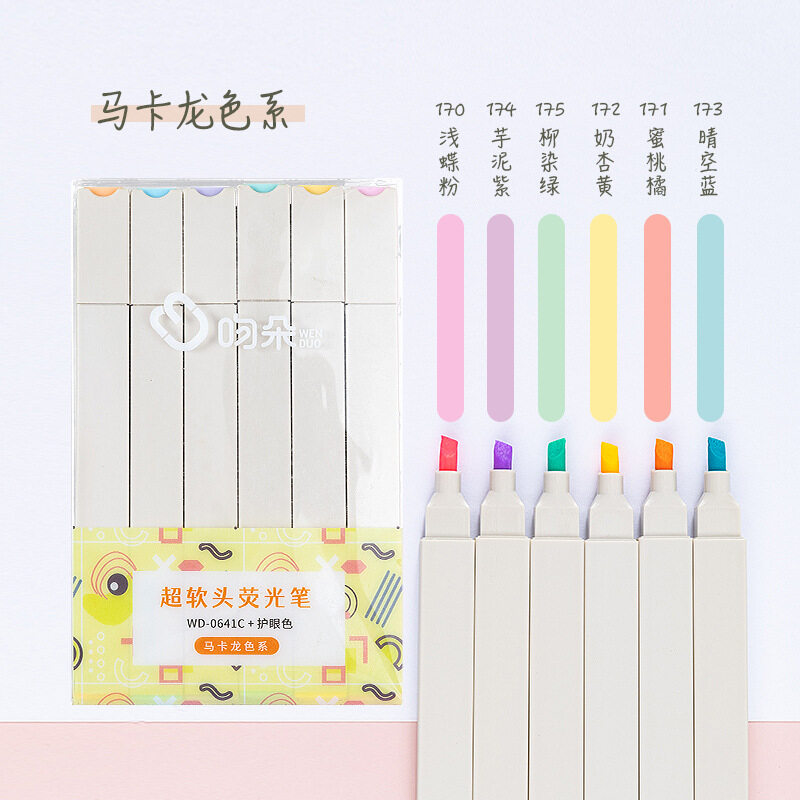 6 Sets of Light-Colored Highlighters Cute Markers DIY Stationery Multi ...