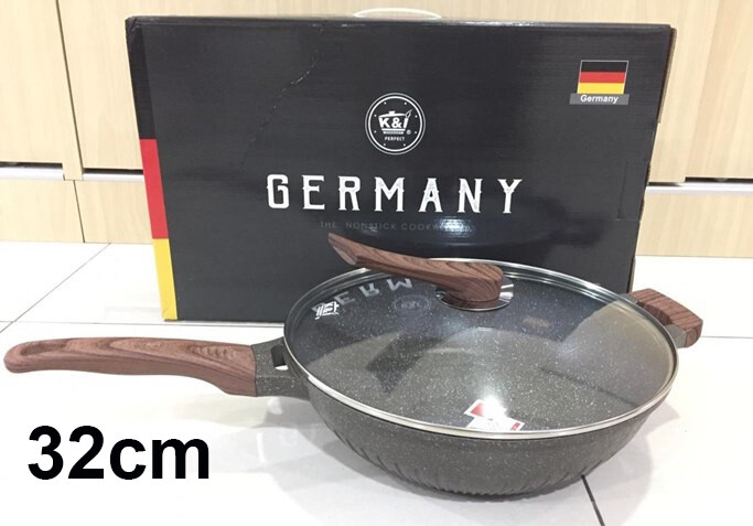 K&I Germany Die Cast Granite Non Stick Induction Wok With Lid Kuali ...