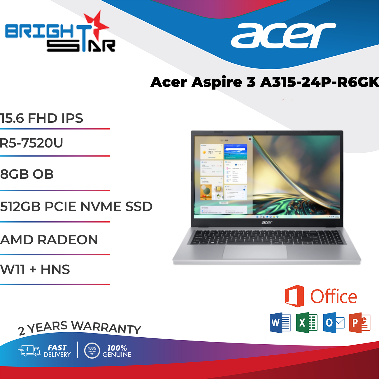 ACER Laptop Aspire 3 R6GK ( 15.6 Inch FHD IPS | Ryzen 5-7520U | 8GB OB ...