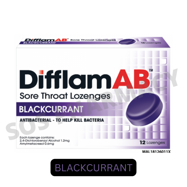 Difflam AB Sore Throat Lozenges 12'S (Blackcurrant / Orange / Lemon ...