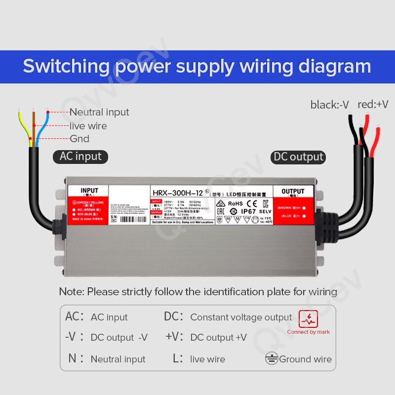 300W LED Driver DC12V 24V IP67โคมไฟกันน้ำ Transformers สำหรับไฟกลางแจ้ง ...