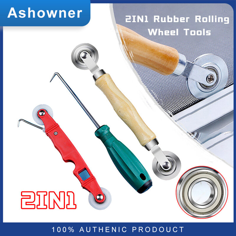 2in1 Rubber Rolling Wheel Tools Wooden Handle Spline Roller For ...