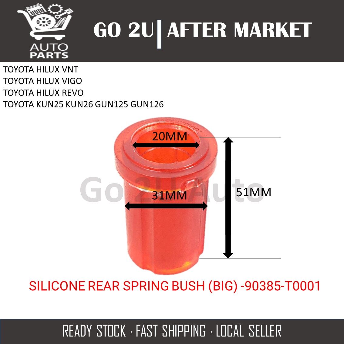 SILICONE REAR SPRING BUSH (BIG) -90385-T0001 TOYOTA HILUX VNT /VIGO ...