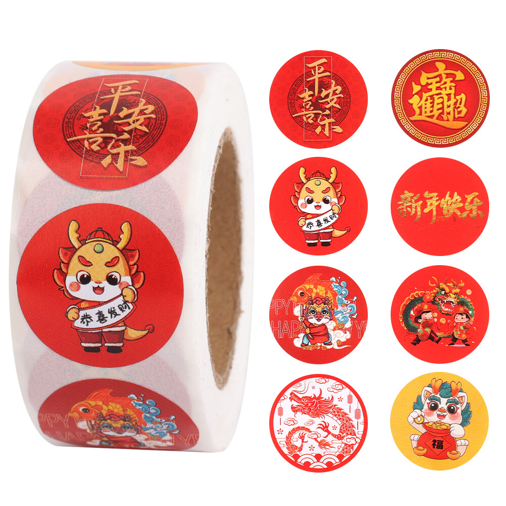 YESPERY 500pcs/roll Chinese Fu Stickers 2024 Happy New Year Stickers ...