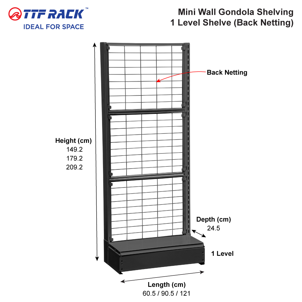 TTF Rack™ (MINI WALL GONDOLA 1 LEVEL) Mini Wall Gondola Back Netting ...