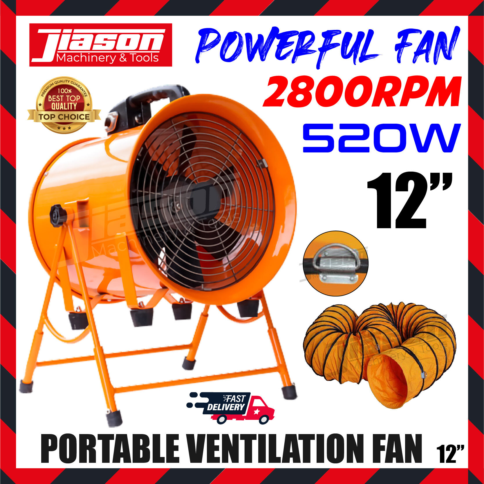 12" Portable Ventilation Fan 520W with 5M Dust Hose | Lazada