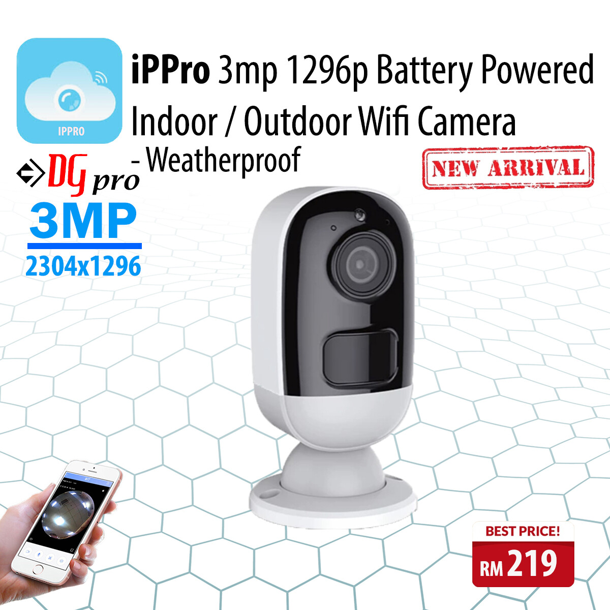 Eseecloud//iPPro Battery Powered 3MP 1296p Indoor/Outdoor Wireless Wifi ...