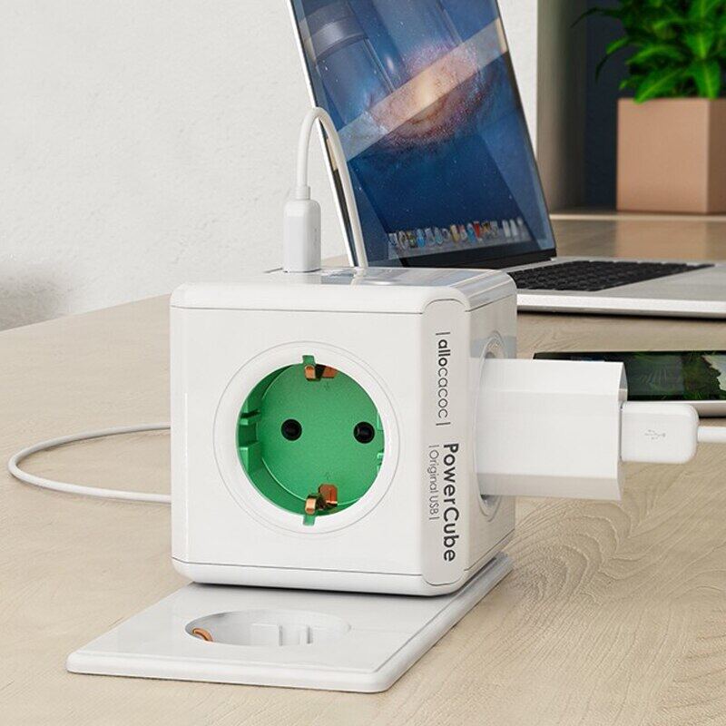 Allocacoc Powercube Power Strip Eu Plug With Usb Smart Socket Charger Travel Adapter 4 Outlet