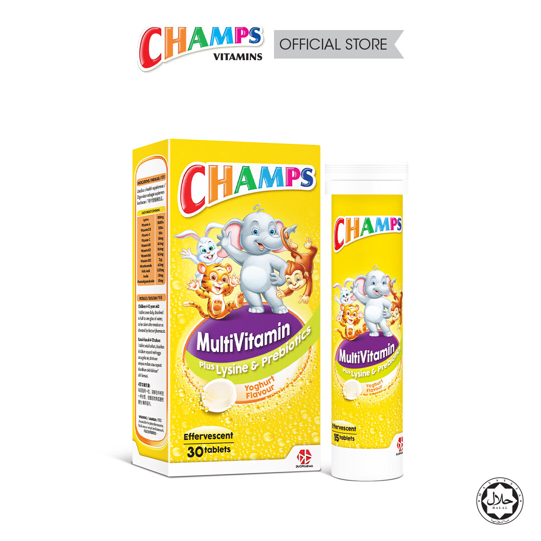 CHAMPS Effervescent Multivitamin Plus Lysine & Prebiotics Yoghurt (30's ...