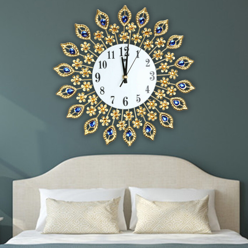 15 inch Large 3D Wall Clock Watch Peacock Diamonds - TKK-BK - ThaiPick