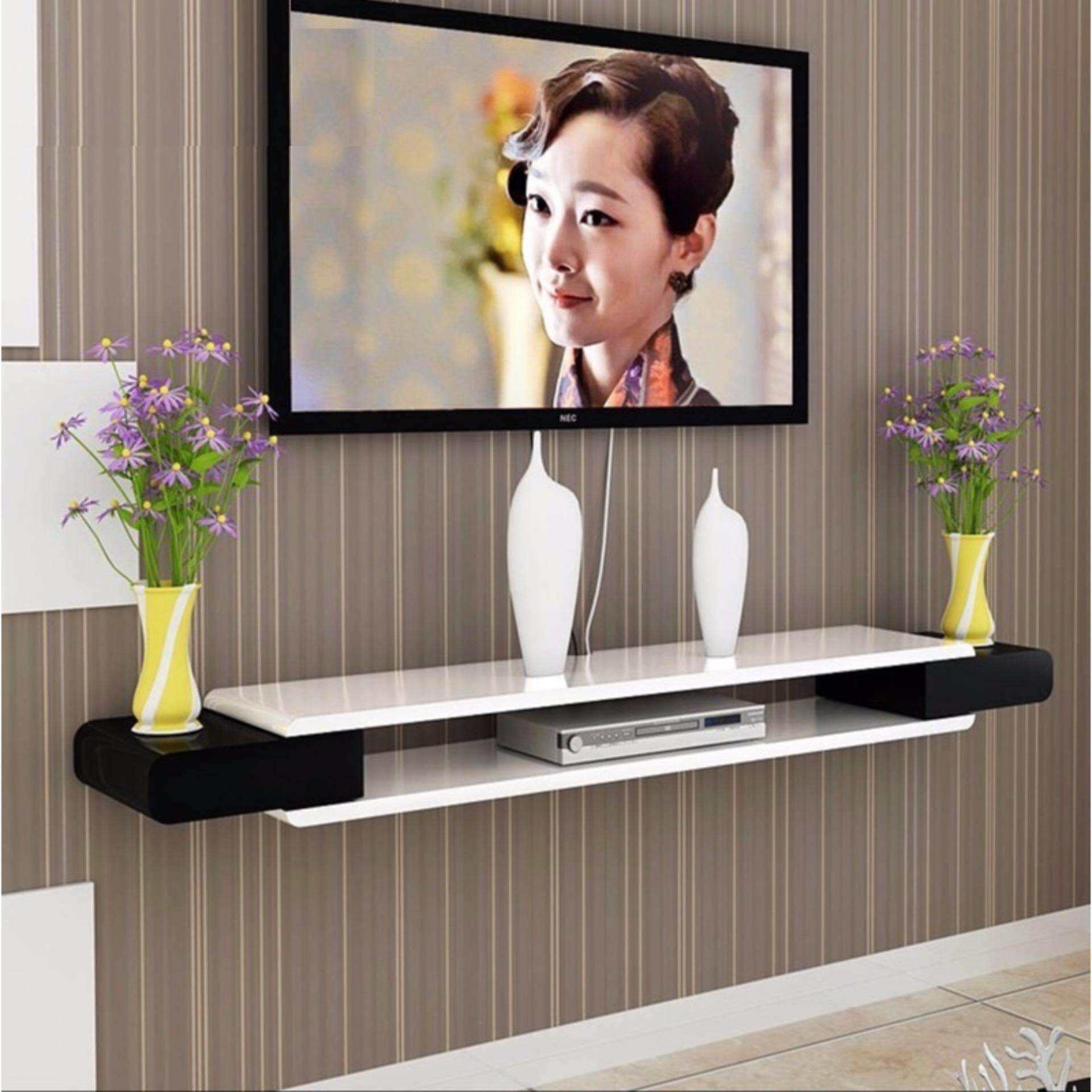 High Gloss Wall Mounted TV Shelves - 90CM (White Top + Black Side) | Lazada