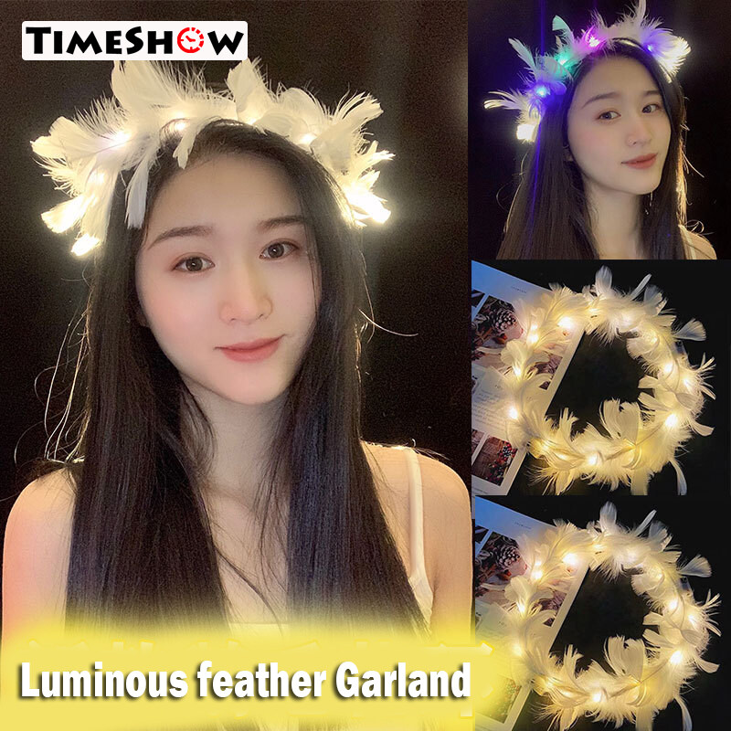 Light Up Feather Headband LED มงกุฎสำหรับงานแต่งงานและปาร์ตี้น้ำหนักเบา ...