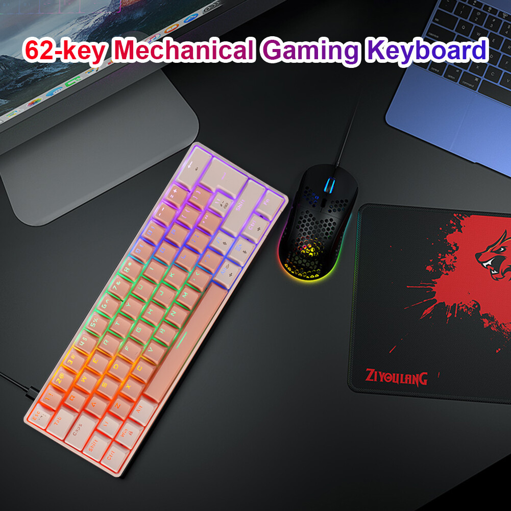 T60 62 Keys NKRO 18 Colors Backlit USB C Wired Keyboard Gaming Computer ...