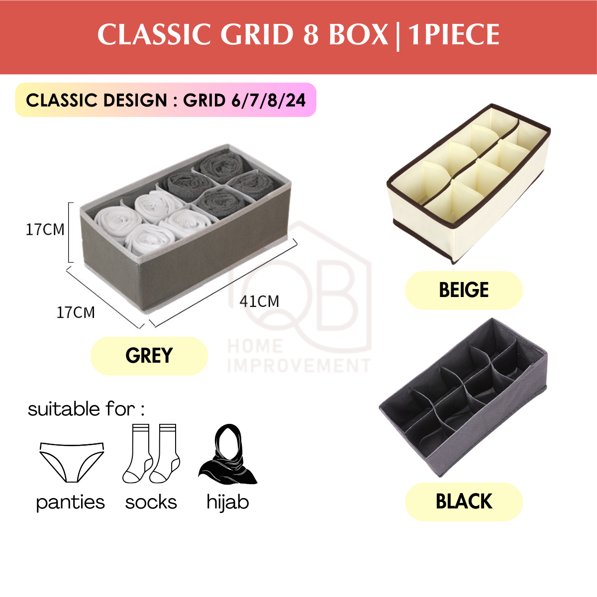 QB Underwear Storage Box Foldable Socks Bra Panties Storage Box Tudung ...