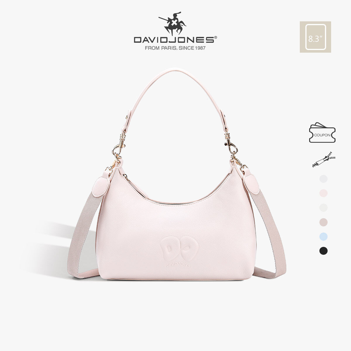 David Jones Paris กระเป๋าสะพายสำหรับผู้หญิงกระเป๋าถือกระเป๋าสะพายผู้หญิงกระเป๋าสะพายหนัง PU โฮโบ ...