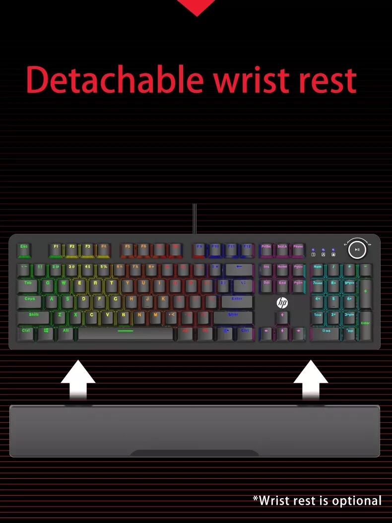 HP K10G Gaming Mechanical Keyboard Adjustable LED BackLight Blue Black Brown Switch with ...