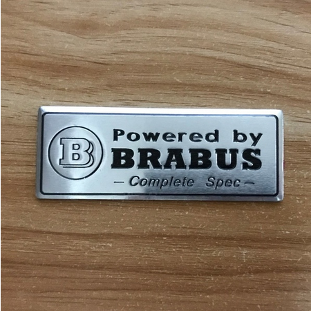 Powered By Brabus Complete Spec Metal Silver Rectangle Emblem Badge ...
