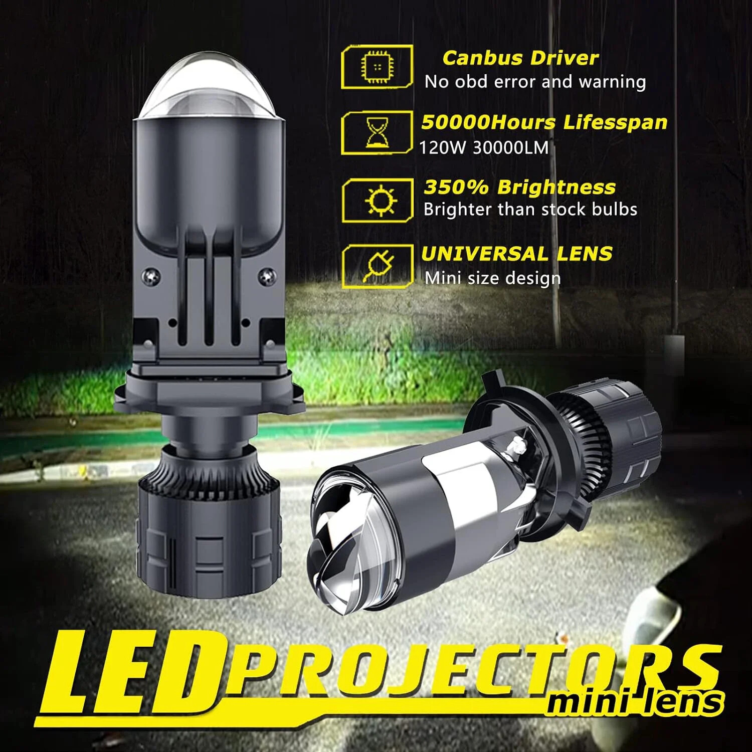2pcs H4 LED Headlight Projector Auto Lamp Mini Lens LED H4 9003 HIB2 ...