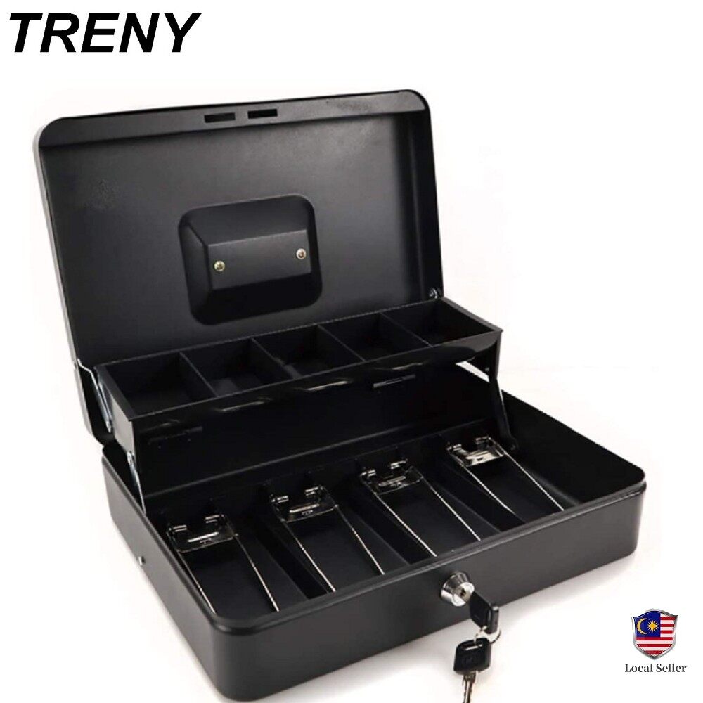 TRENY Cash Box Handheld Compartment Tray Cash Lockable Security Cashier ...