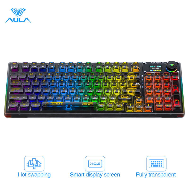 Aula 95 Key Hot Swappable Màn Hình Thông Minh Cơ Khí bàn phím trong suốt Với đèn nền RGB ...