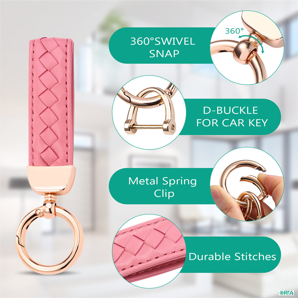 ORIA Leather Keychain Knit Sheepskin Car Key chain for Women Anti-Lost ...