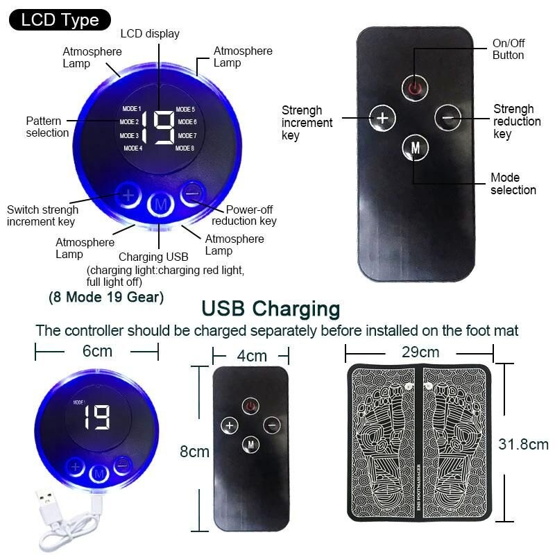 Rechargeable Portable EMS Electric Foot Massage Pad Feet Simulator Feet ...