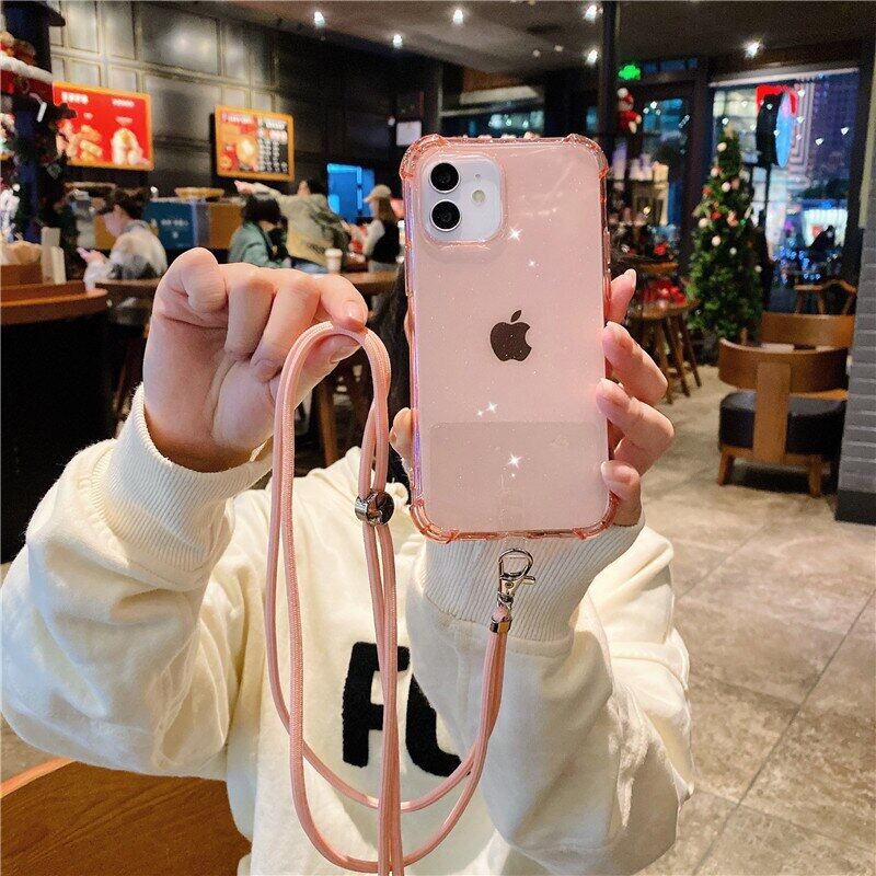 Cord Chain Necklace Lanyard Shockproof Transparent TPU Case For iphone ...
