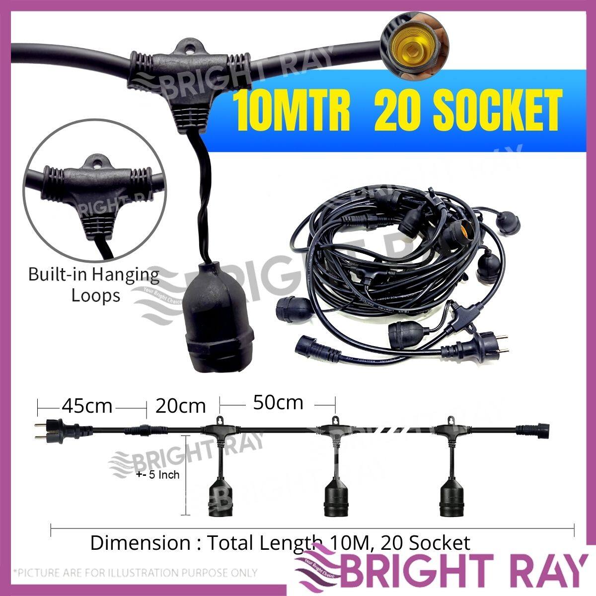 10MTR X10/20 E27 Lamp Holder Waterproof Outdoor LED String Light Garden ...