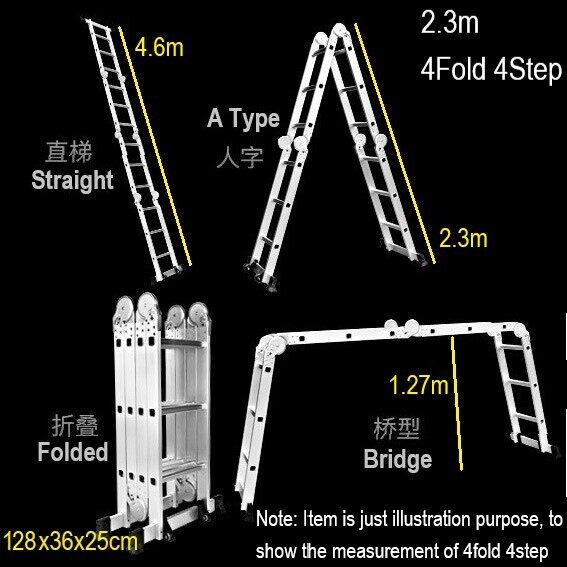 12 Steps 16 Steps Double Sided Multipurpose Ladder Aluminum Portable ...