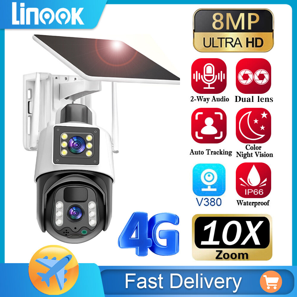 🔥Linook V380 Pro Solar CCTV 4K 8MP Solar 4GSIM CCTV Outdoor Camera Built in Battery Low Power ...