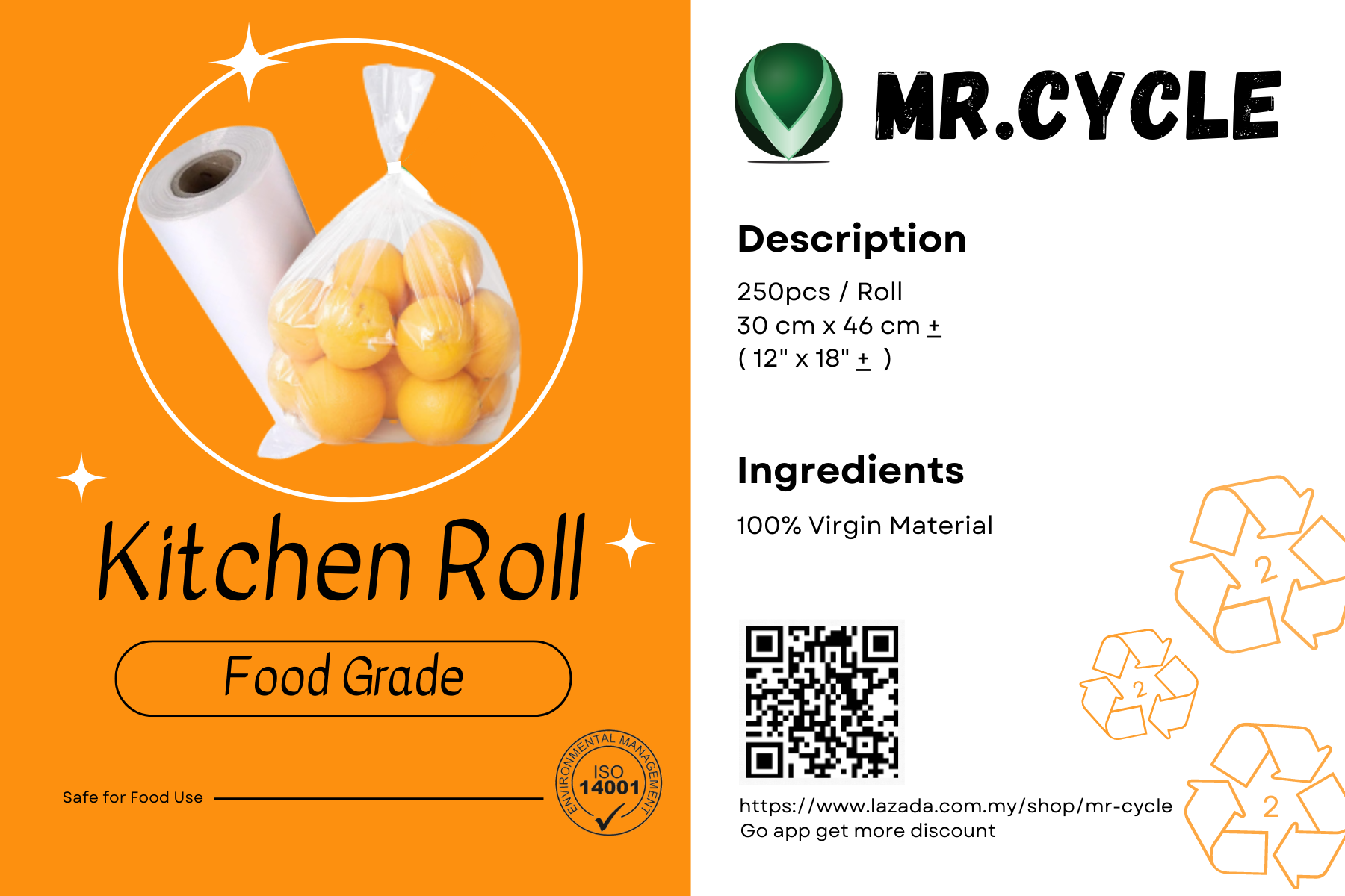 MR Cycle M Size Kitchen Roll for Food / Easy to Tear Off / Food Grade ...
